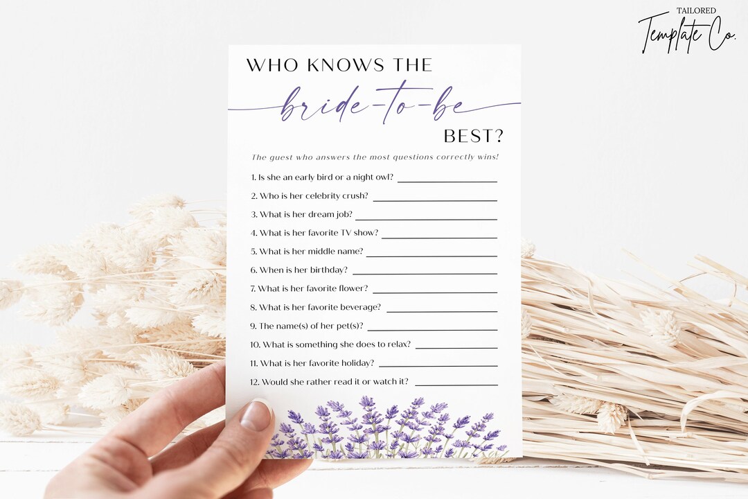 Who Knows the Bride Best? Game Template for Bridal Showers | Printable ...