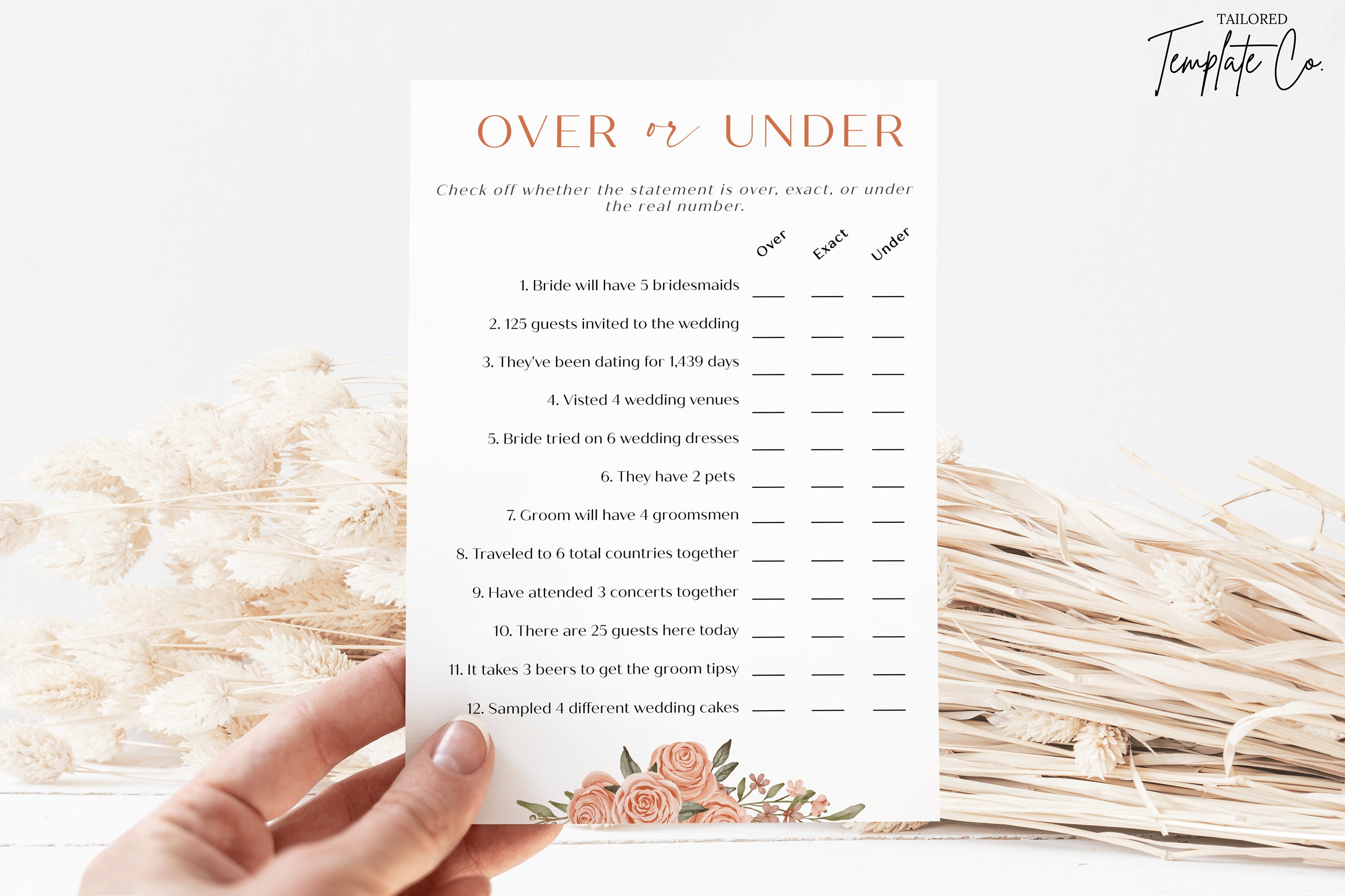 Over or Under Game Template for Bridal Showers Printable - Etsy