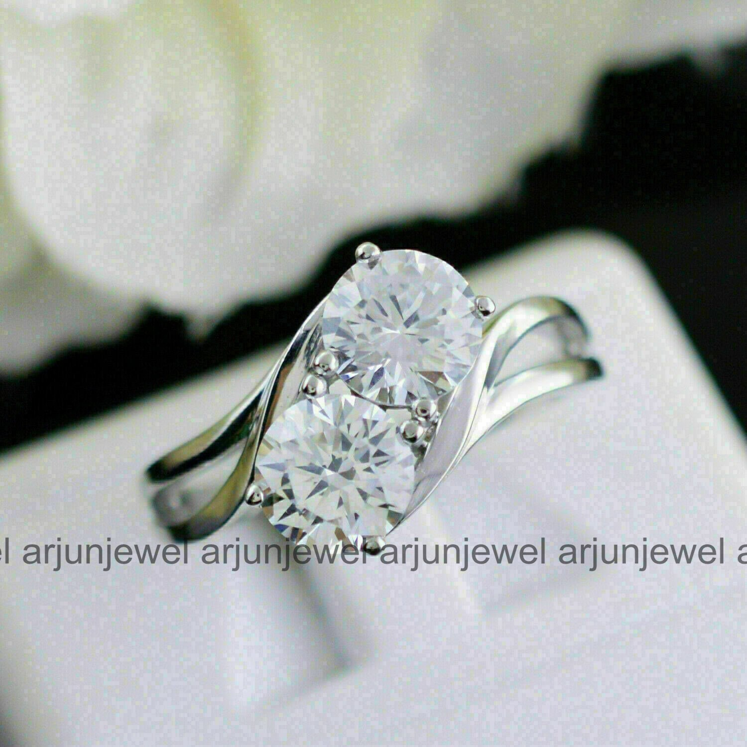 Two Stone Engagement Ring, Bypass Wedding Ring, 2.2 Ct Round Cut ...