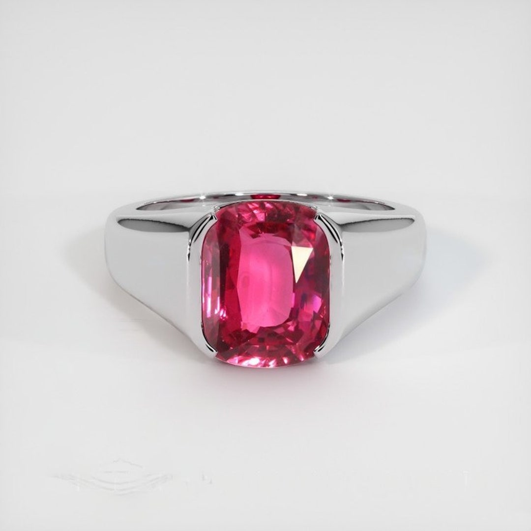 Mens Ruby Ring, Mens Solitaire Wedding Ring, 3.6 Ct Cushion Cut Pink ...