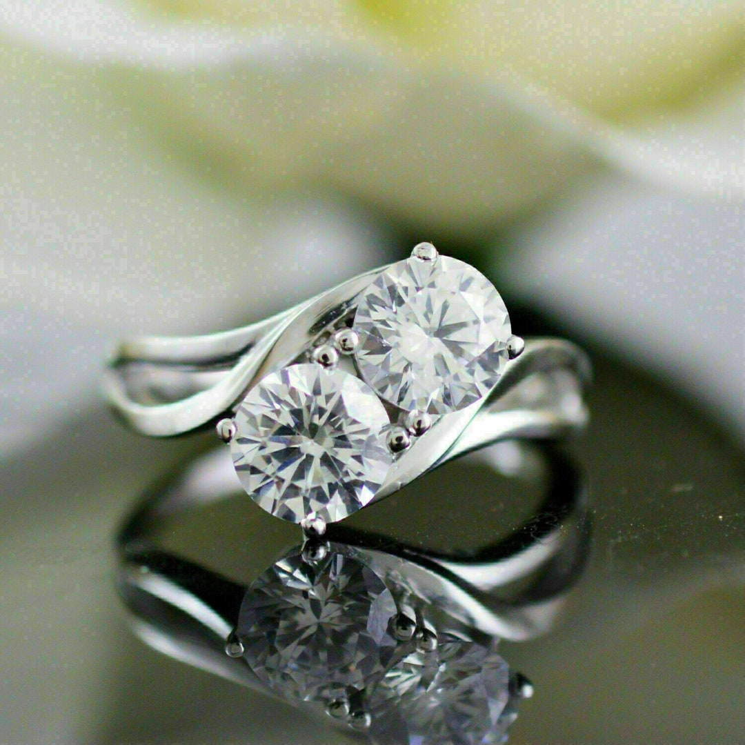 Two Stone Engagement Ring, Bypass Wedding Ring, 2.2 Ct Round Cut ...