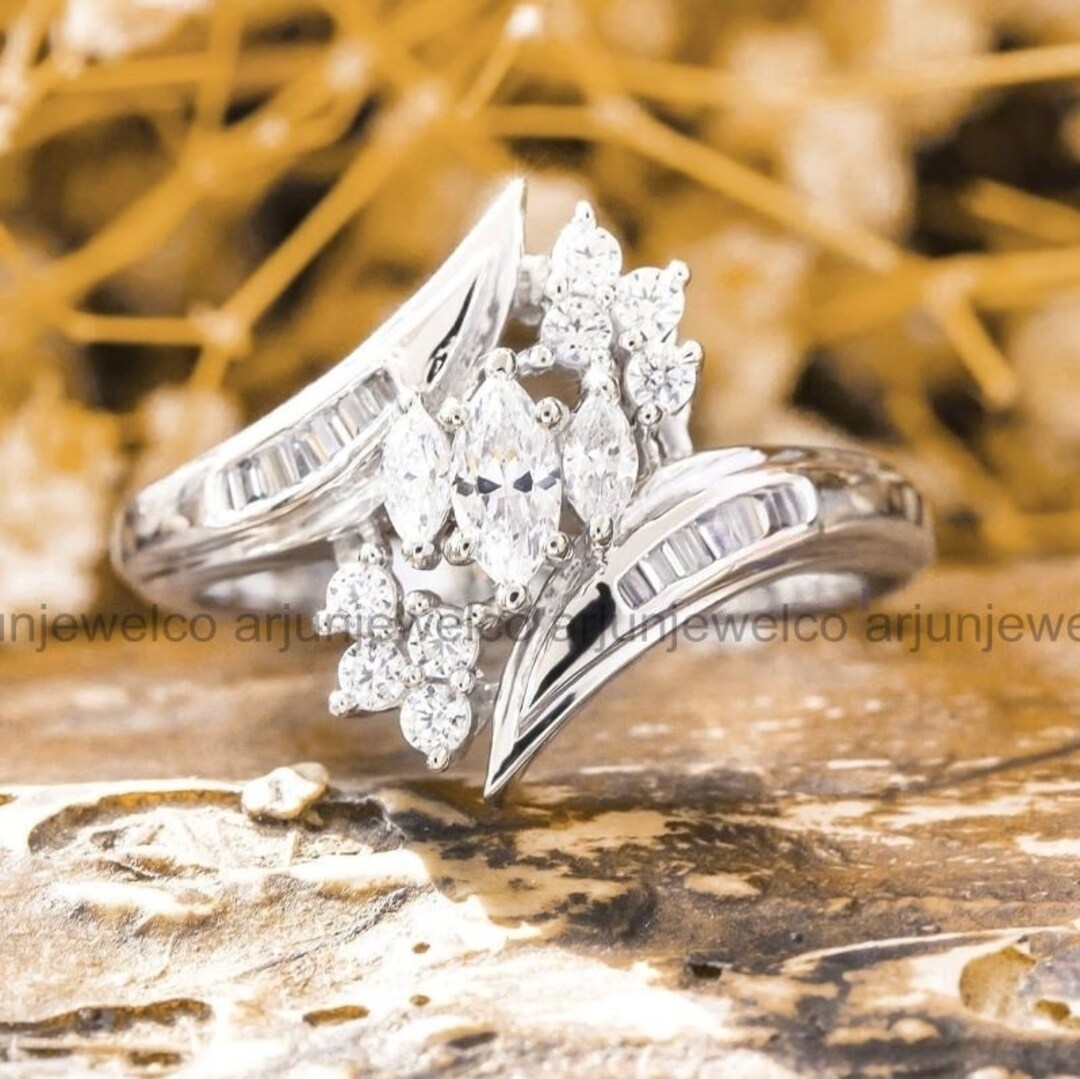 Bypass Wedding Ring 3.1 Ct Diamond Ring 14K White Gold - Etsy