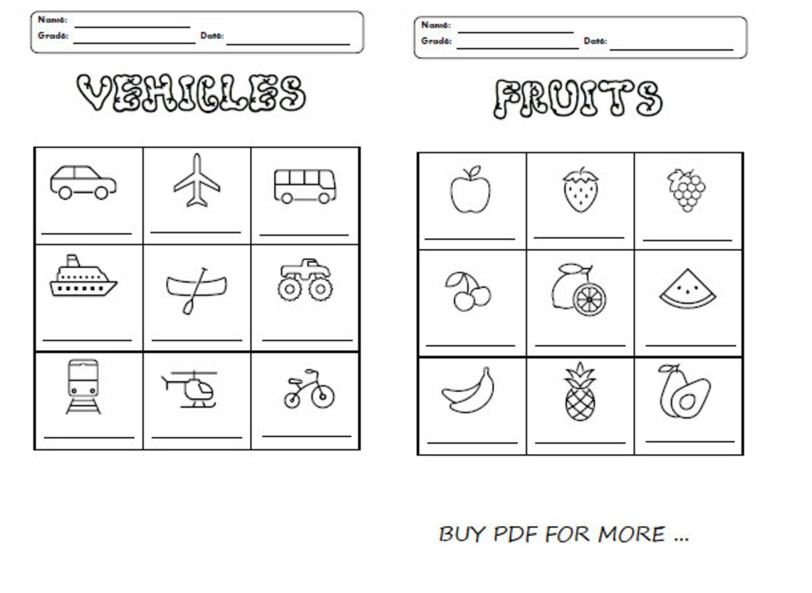 DIGITAL Printable PDF Worksheets for Kids | Learn Basic English Words ...