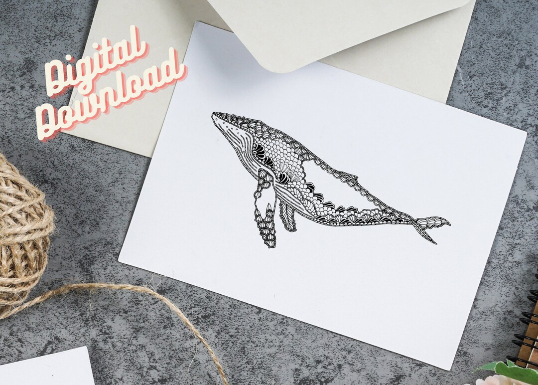 Printable Humpback Whale Art Card, Instant Digital Download, Ocean Art ...