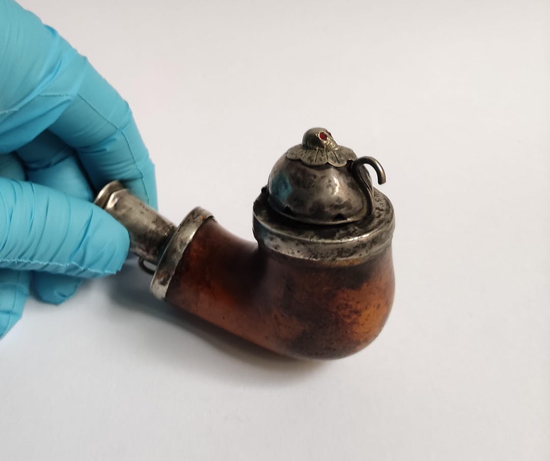 One of A Kind Antique Memento Mori Silver Pipe - 19th Century-skull on ...