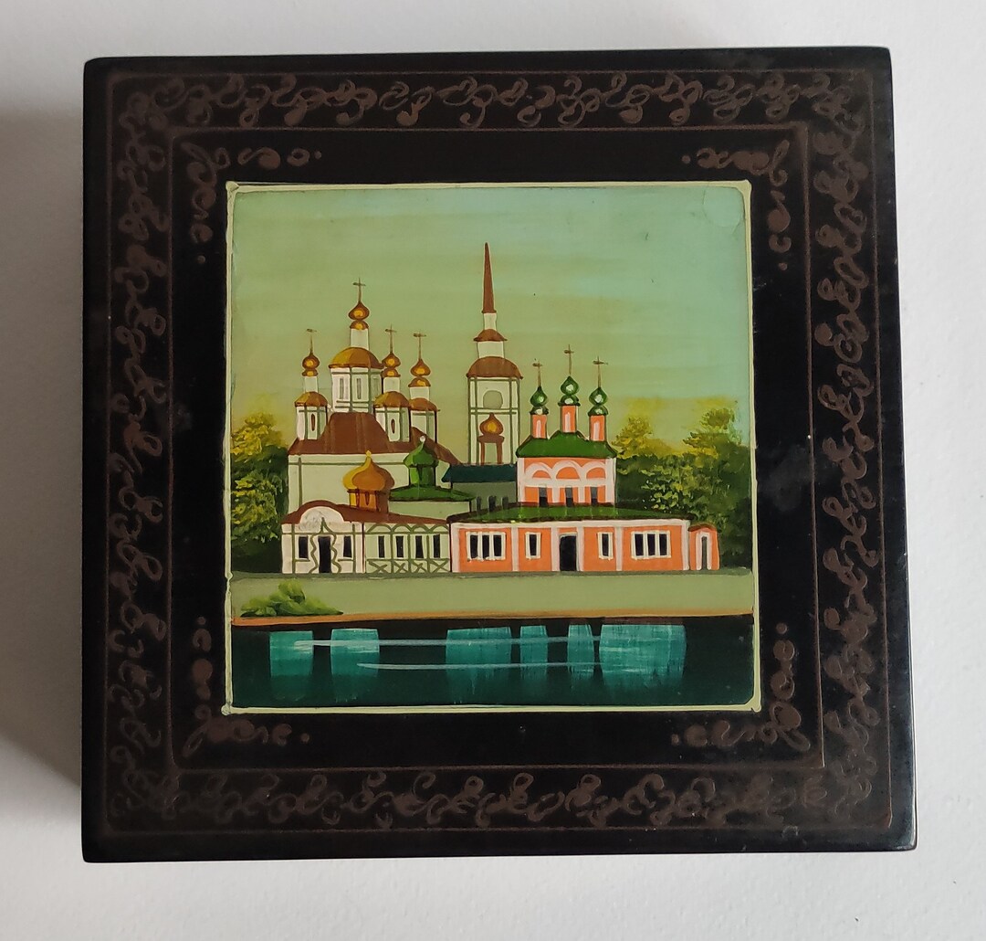 Vintage Russian Hand Painted Lacquer Box Landscape With Russian Church ...