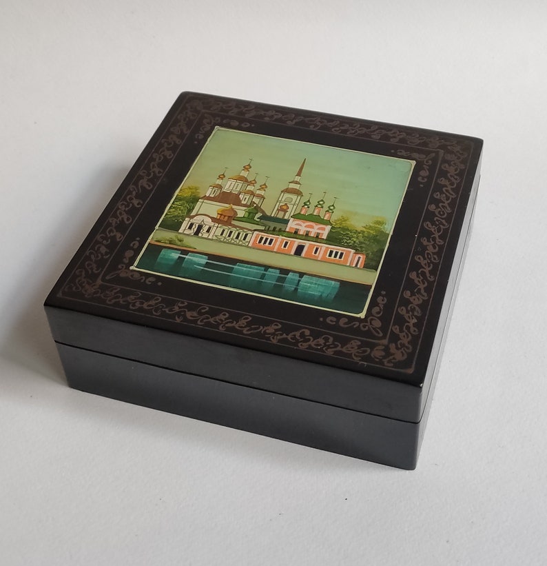 Vintage Russian Hand Painted Lacquer Box Landscape With Russian Church ...