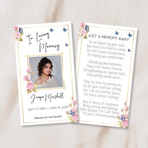 Floral Funeral Prayer Card Template: Editable Memorial Card (CANVA ...