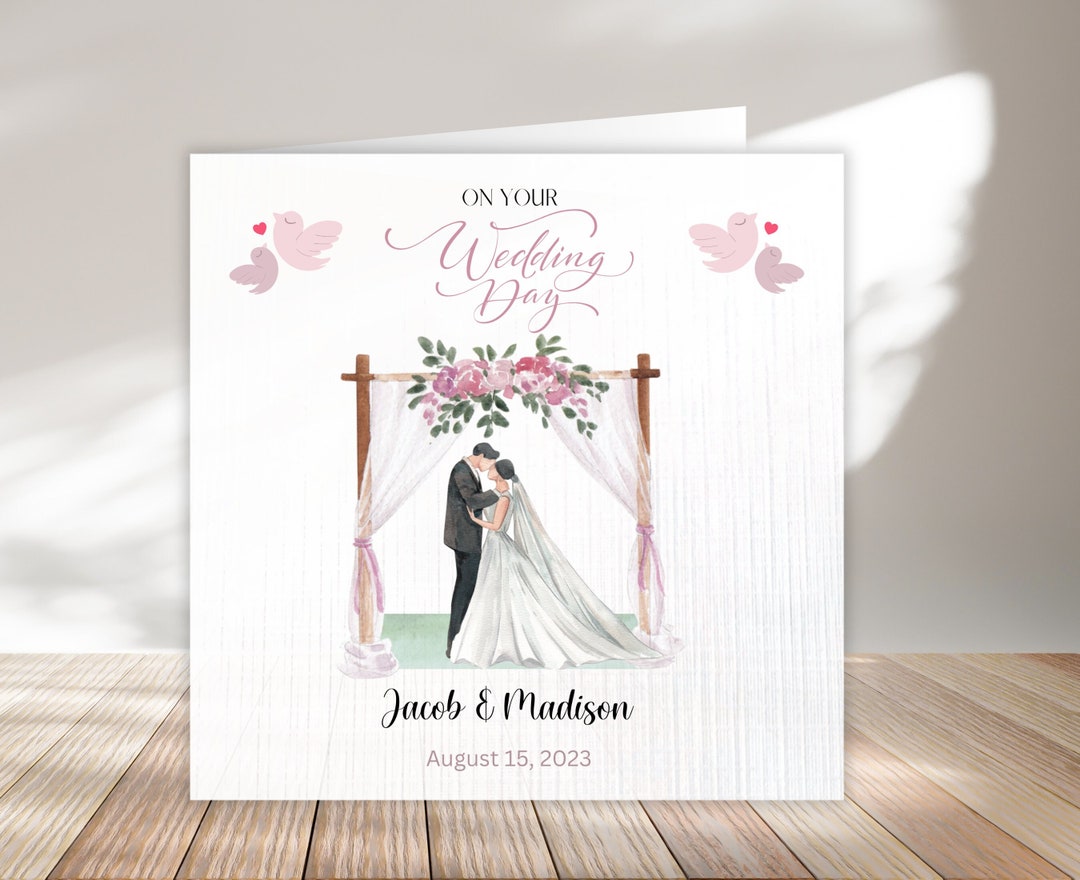 Personalized Wedding Card, Linen Texture, Bride and Groom - Etsy