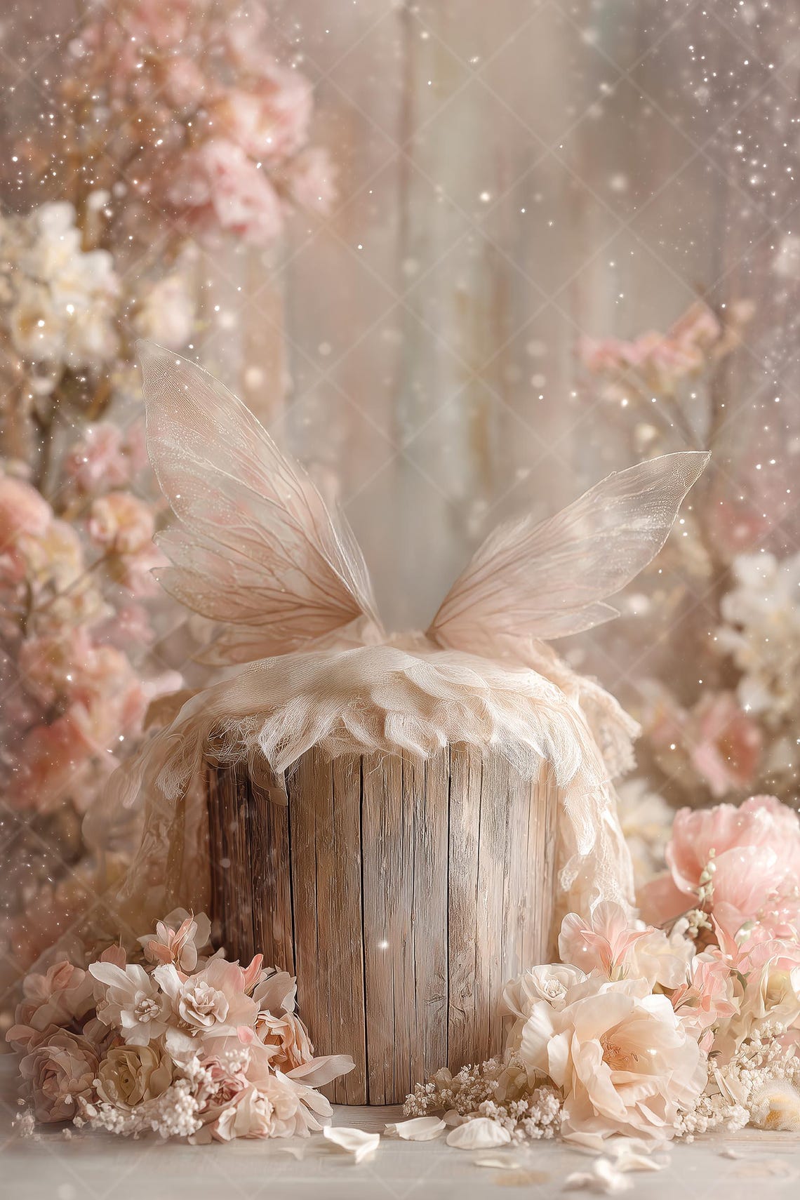 Fairy Wings Newborn Digital Backdrop, Blush Floral Baby Girl Composite ...