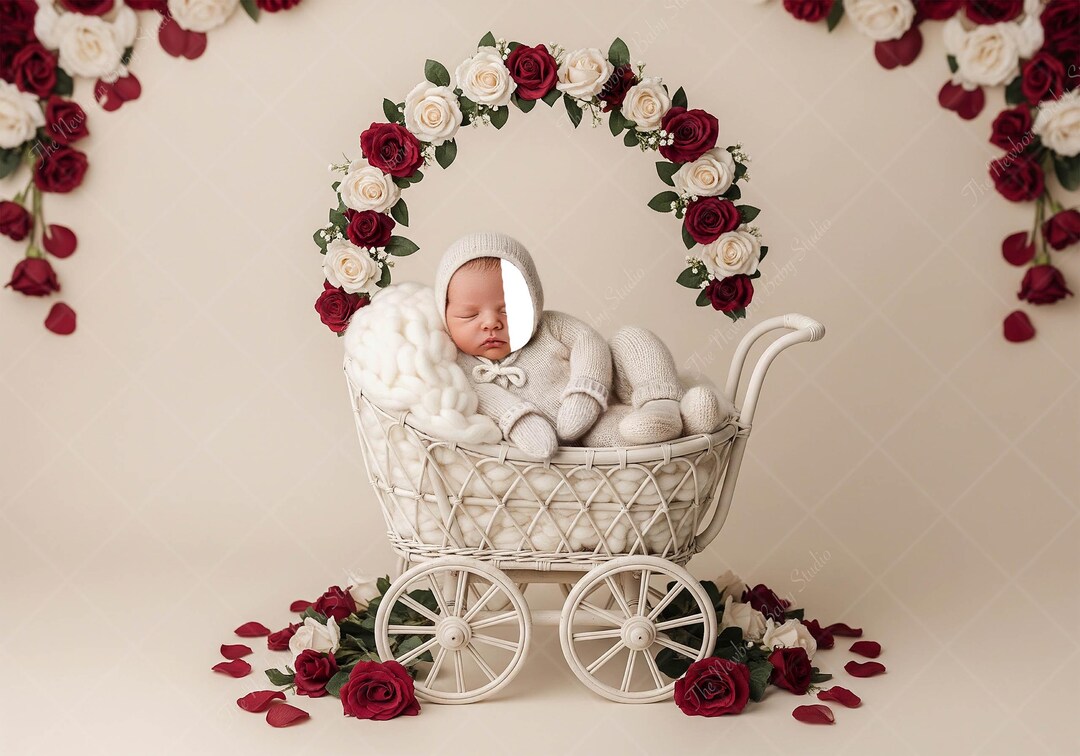 Pram Face Insert Newborn Digital Background, Vintage Pram Photo Prop ...