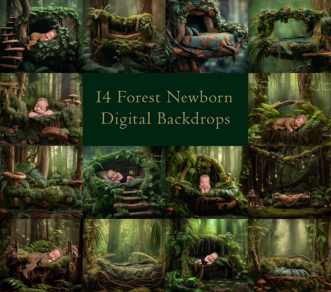 14x Forest Newborn Digital Backdrops, Newborn Digital Backdrop Set ...