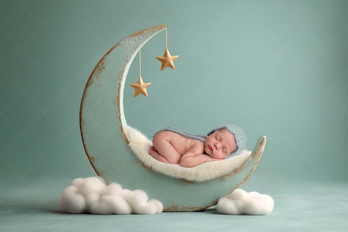 Crescent Moon Newborn Backdrop | Digital Baby Photo Prop | Moon and ...