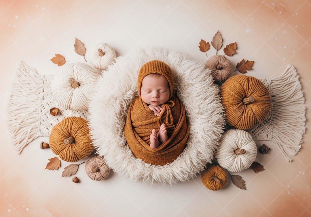 Cozy Pumpkin Newborn Digital Backdrop, Autumn Themed Baby Photo ...