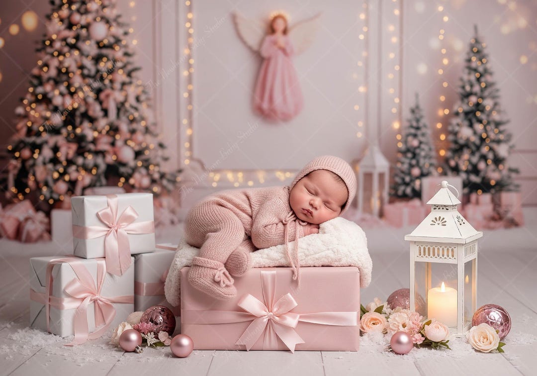 Christmas Newborn Digital Backdrop | Pink Xmas Baby Backdrop ...
