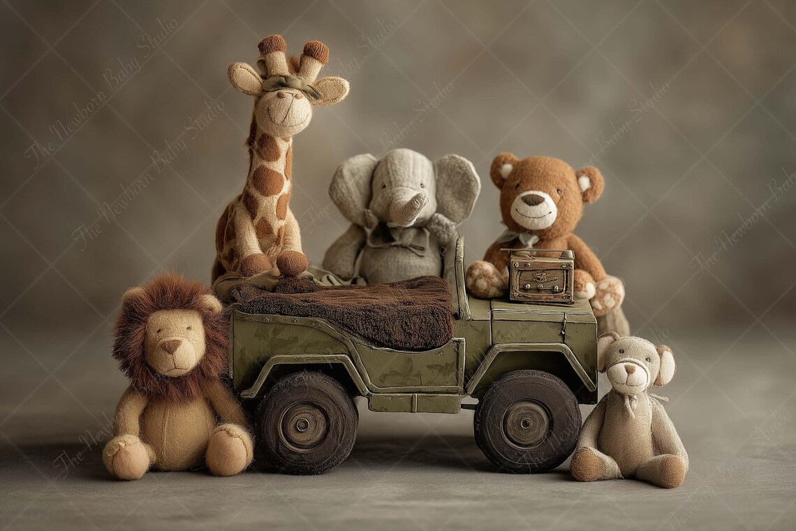 Newborn Digital Backdrop Safari Jeep Theme | Jungle Animal Baby Photo ...