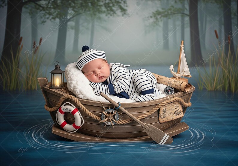 Newborn Sailor Boat Digital Backdrop - Sailboat Nautical Face Insert ...