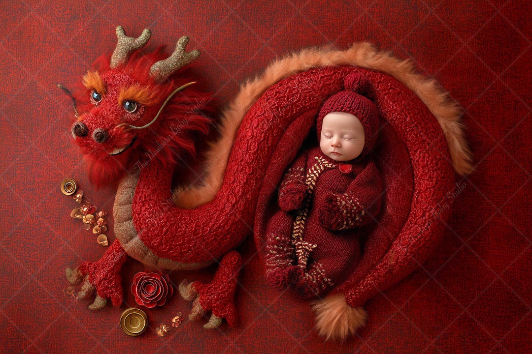 Red Dragon Newborn Digital Backdrop | Lunar New Year Baby Prop ...