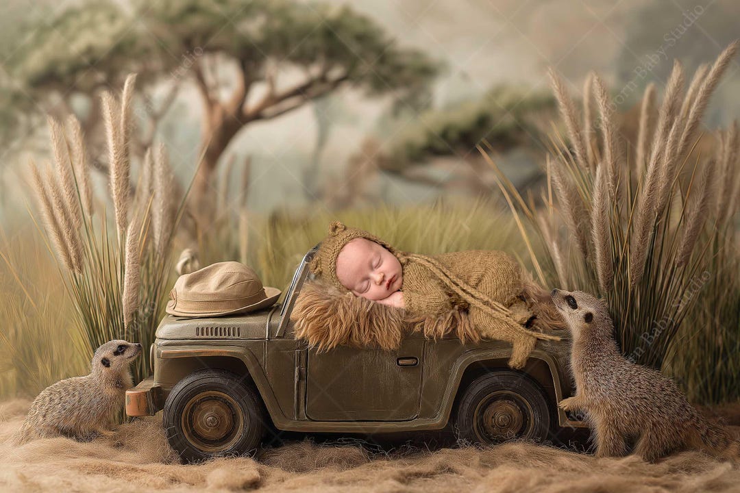 Safari Vintage Jeep Newborn Digital Backdrop | African Safari Baby ...