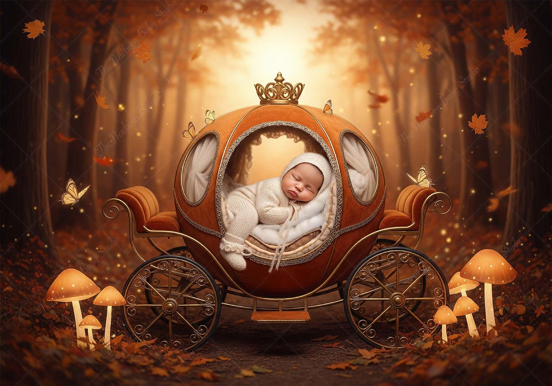 Enchanted Autumn Carriage Digital Backdrop | Fall Pumpkin Newborn Prop ...