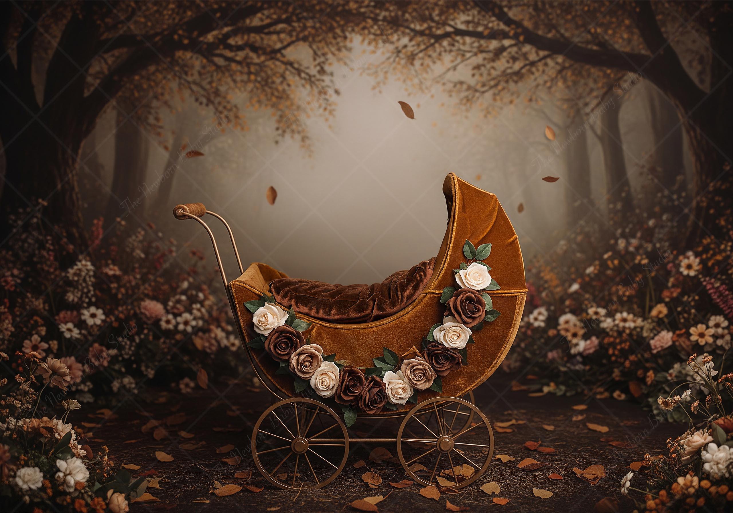 Autumn Pram Newborn Digital Backdrop | Vintage Pram in Enchanted Forest ...