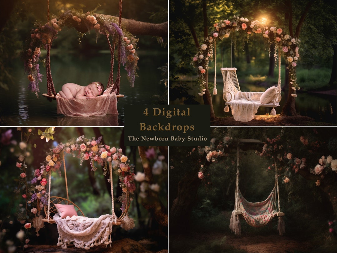 4X Newborn Digital Backdrop Set With Hanging Swing Bench, Woodland ...