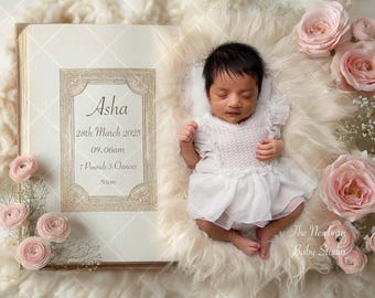 Newborn Digital Backdrop Girl Birth Announcement | Floral Book ...