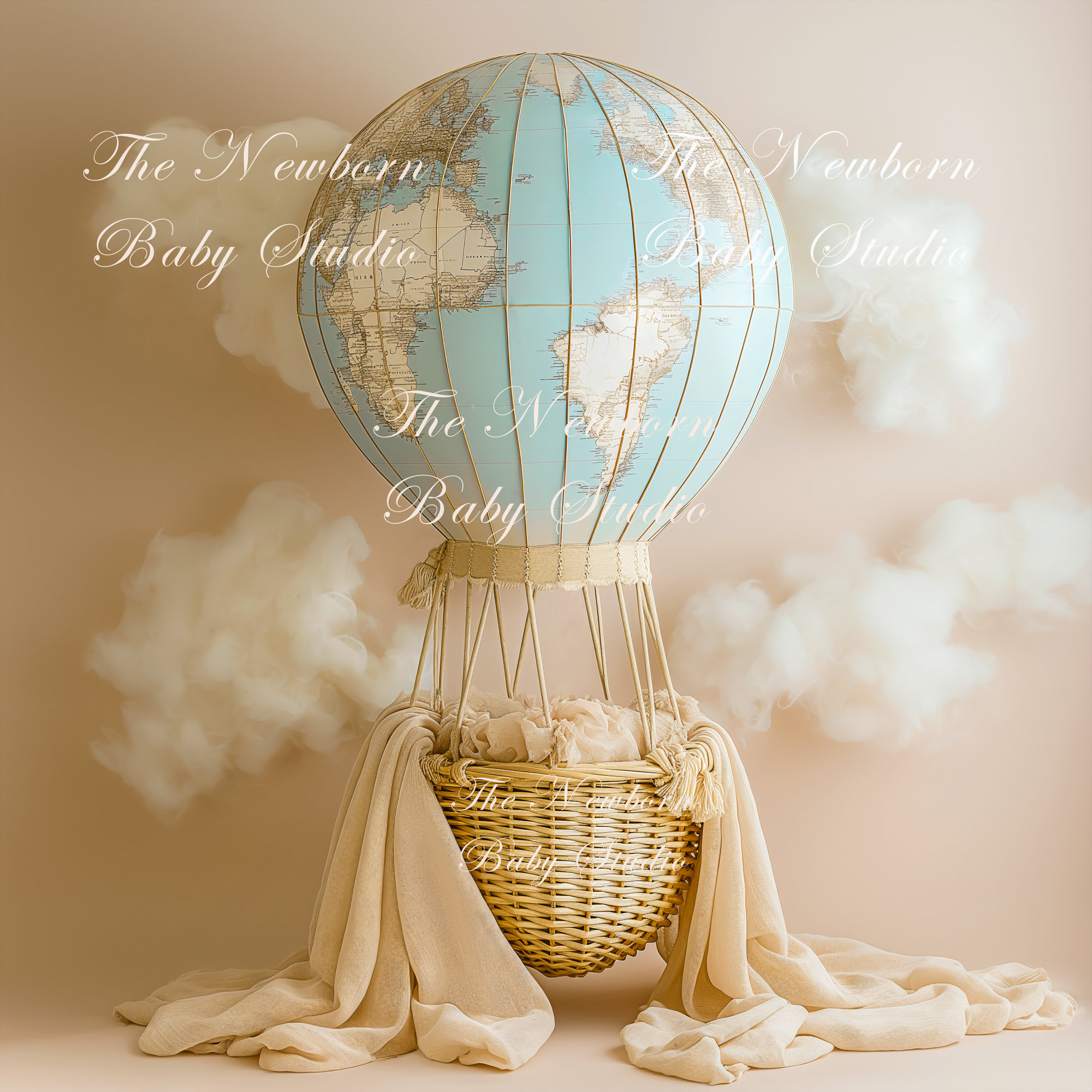 Newborn Digital Backdrop With World, Hot Air Balloon Backdrop Newborn ...