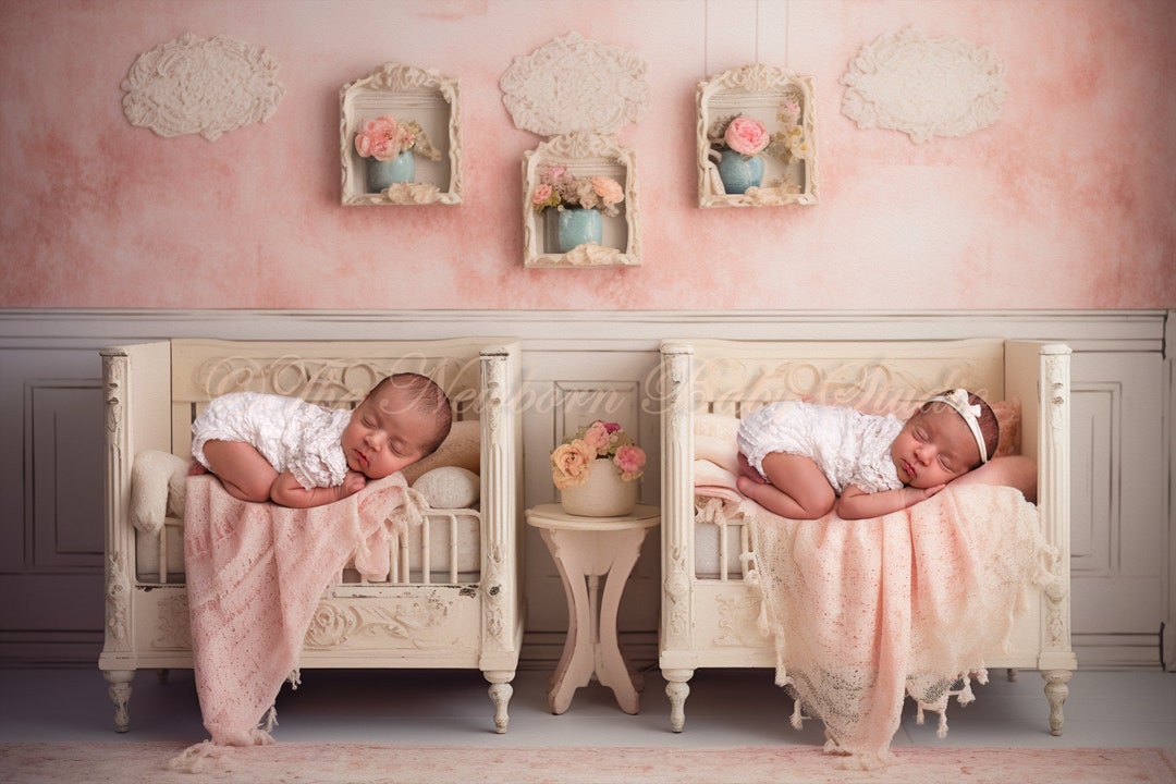 Twin Newborn Backdrop Pink Newborn Digital Backdrop for - Etsy