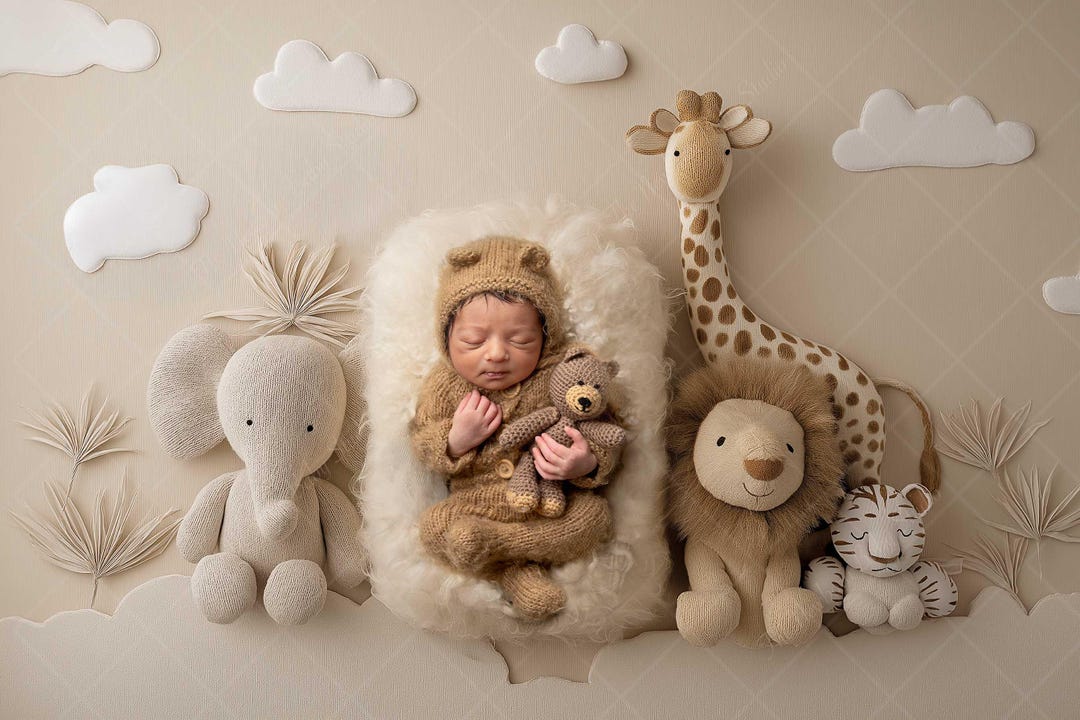 Safari Animal Newborn Digital Backdrop | Jungle-themed Baby Photography ...