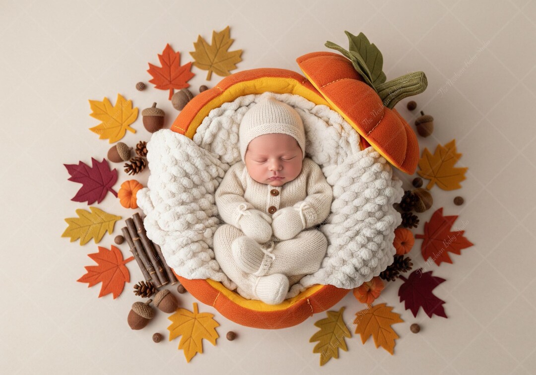 Cozy Pumpkin Newborn Digital Prop | Fall Baby Photo Composite | Autumn ...