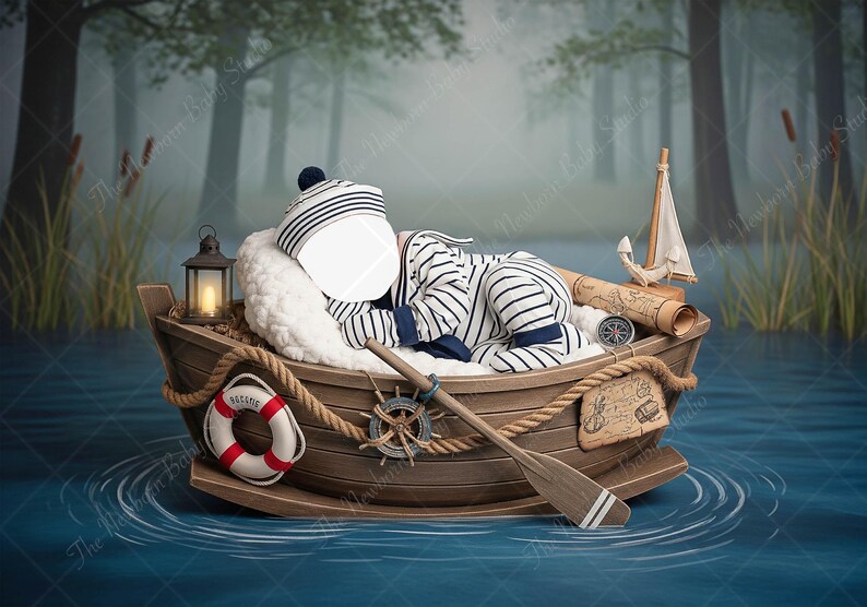 Newborn Sailor Boat Digital Backdrop - Sailboat Nautical Face Insert ...