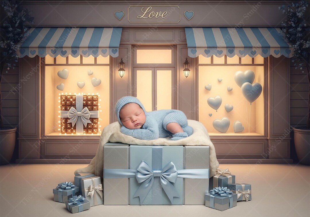 Heart Newborn Digital Background | Cute Baby Store Front | Gift Box ...
