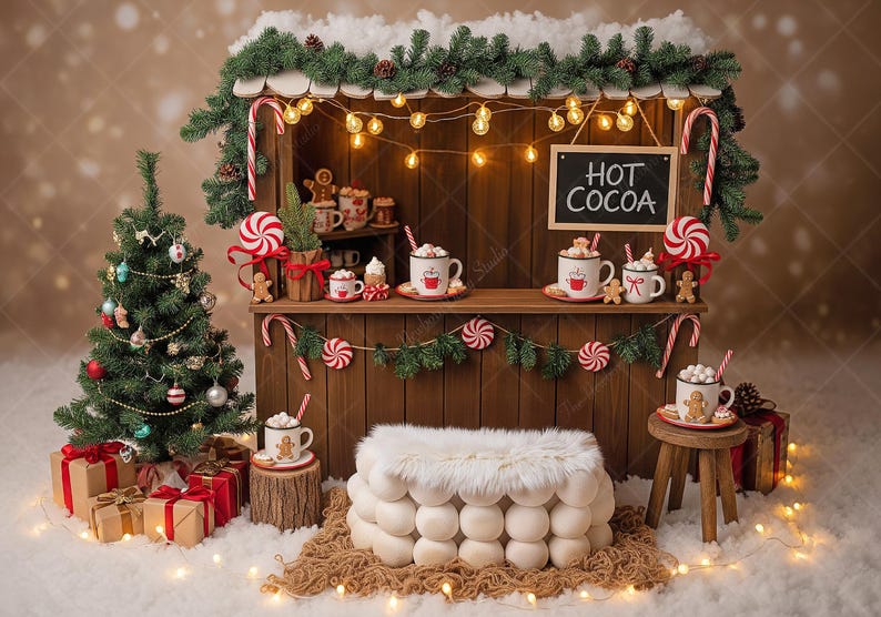Christmas Hot Cocoa Stand Digital Backdrop, Newborn Photography Prop ...