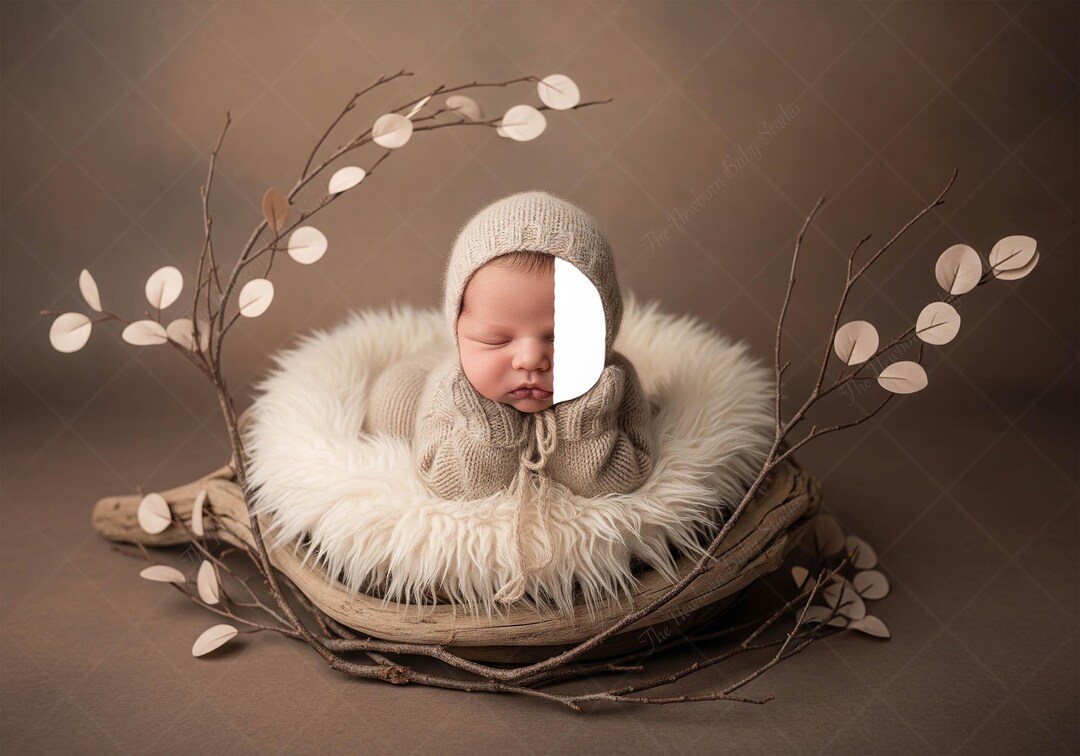 Newborn Digital Backdrop Face Insert | Rustic Brown Boho Prop | Baby ...