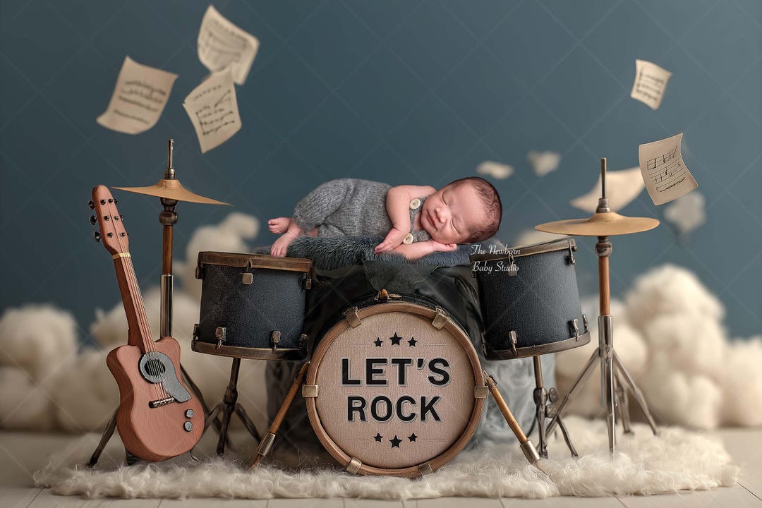 Newborn Digital Backdrop Drum Set Theme | Baby Rock Star Photo Prop ...