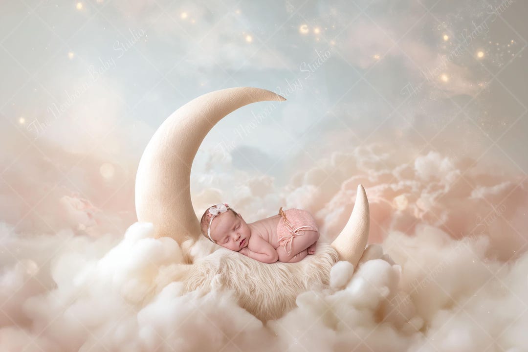 Newborn Digital Backdrop Crescent Moon | Dreamy Moon Cloud Scene ...