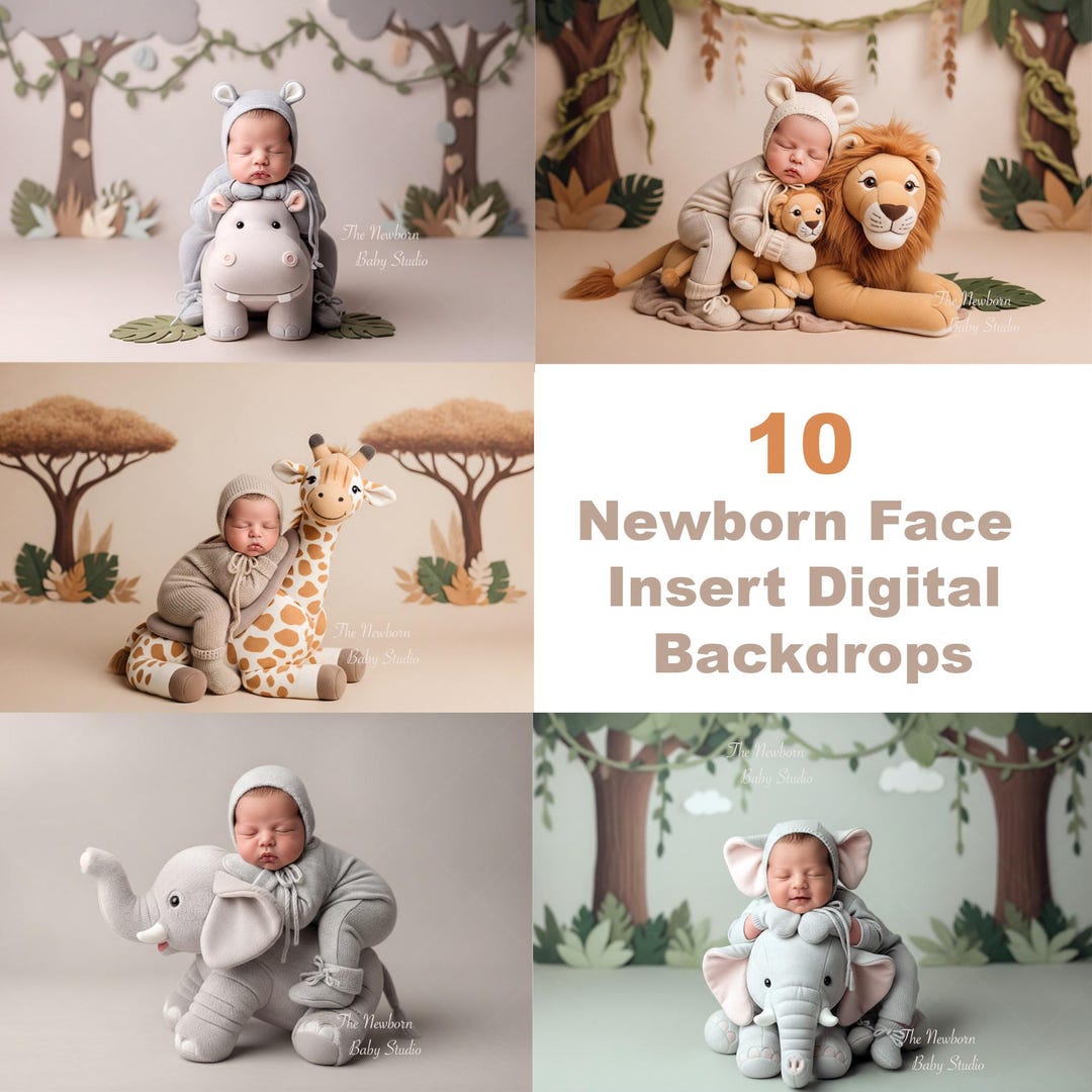 Newborn Digital Backdrop Set | 10 Face Insert Backdrops | Safari Jungle ...