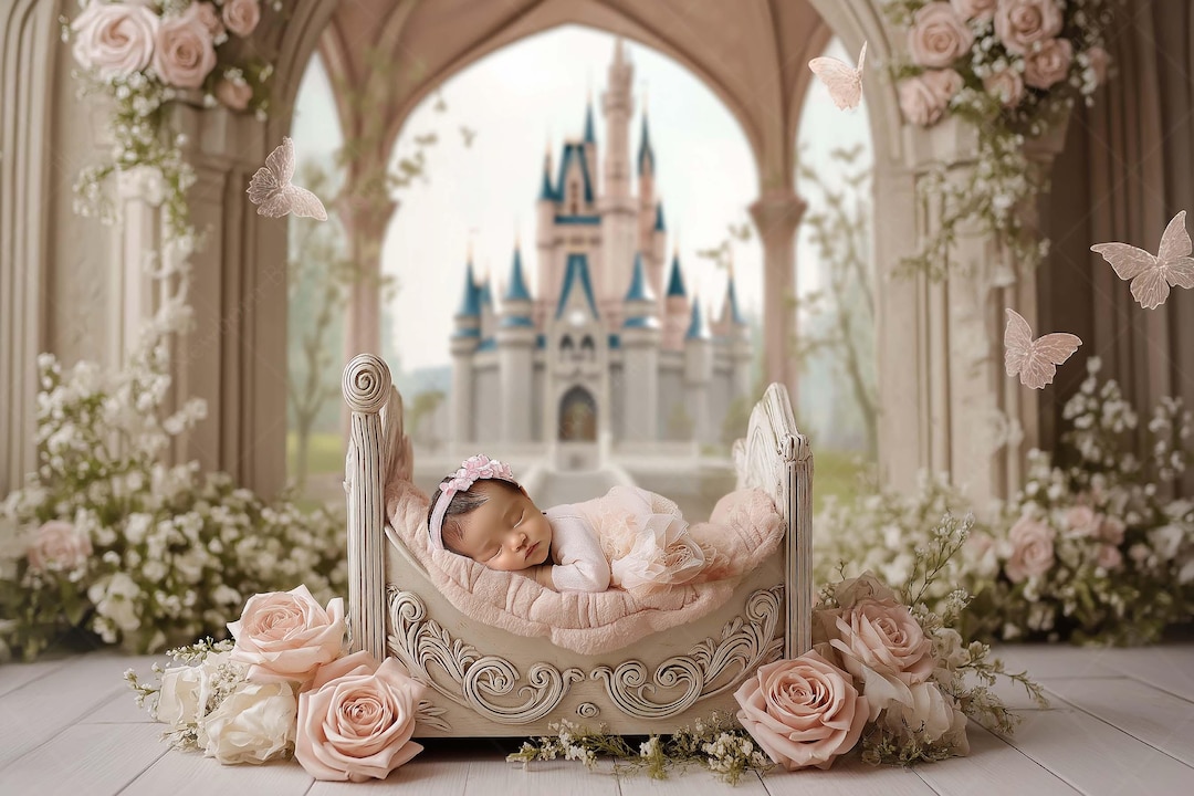 Princess Castle Newborn Digital Backdrop | Fairytale Baby Bed Scene ...