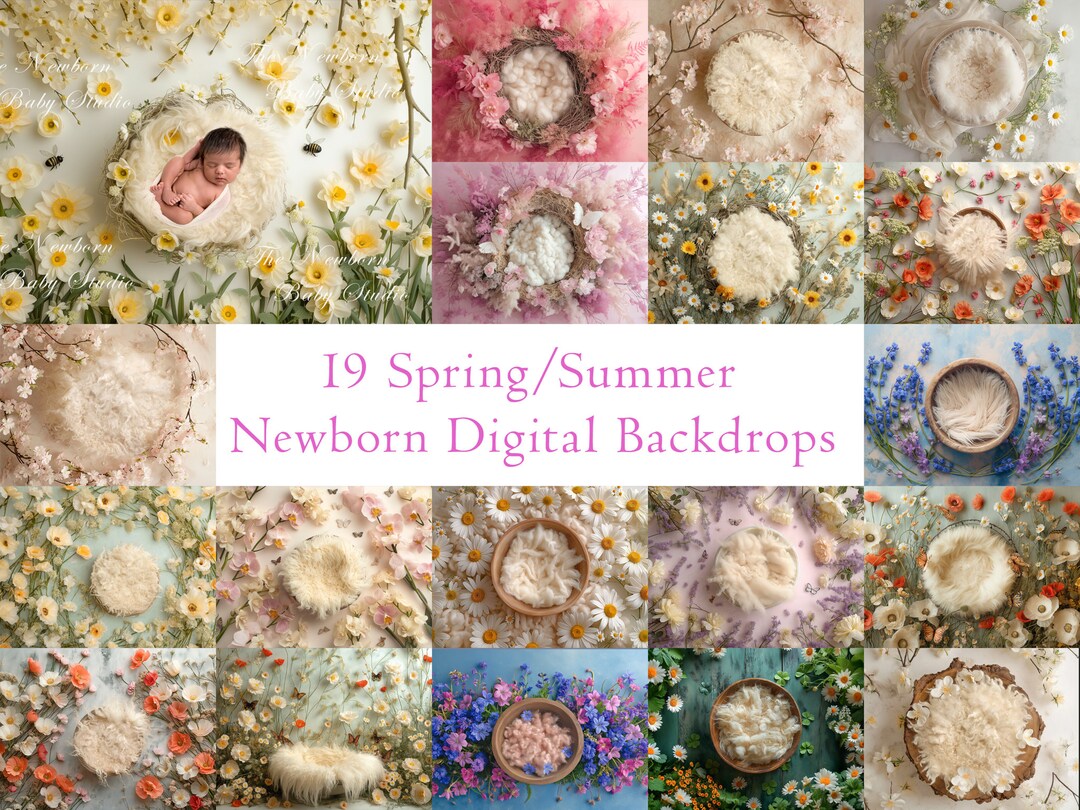 X19 Newborn Digital Backdrop Set, Newborn Backdrop Bundle, Spring ...