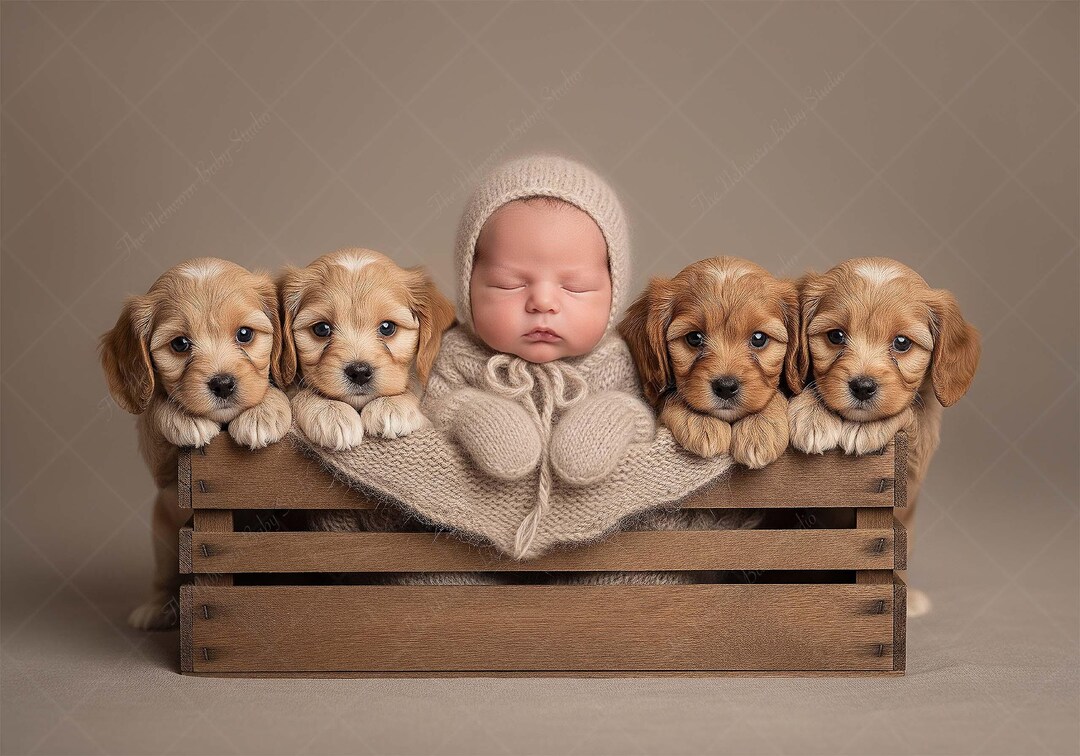 Cavapoo Puppy Newborn Digital Backdrop | Full Composite Prop | Baby ...