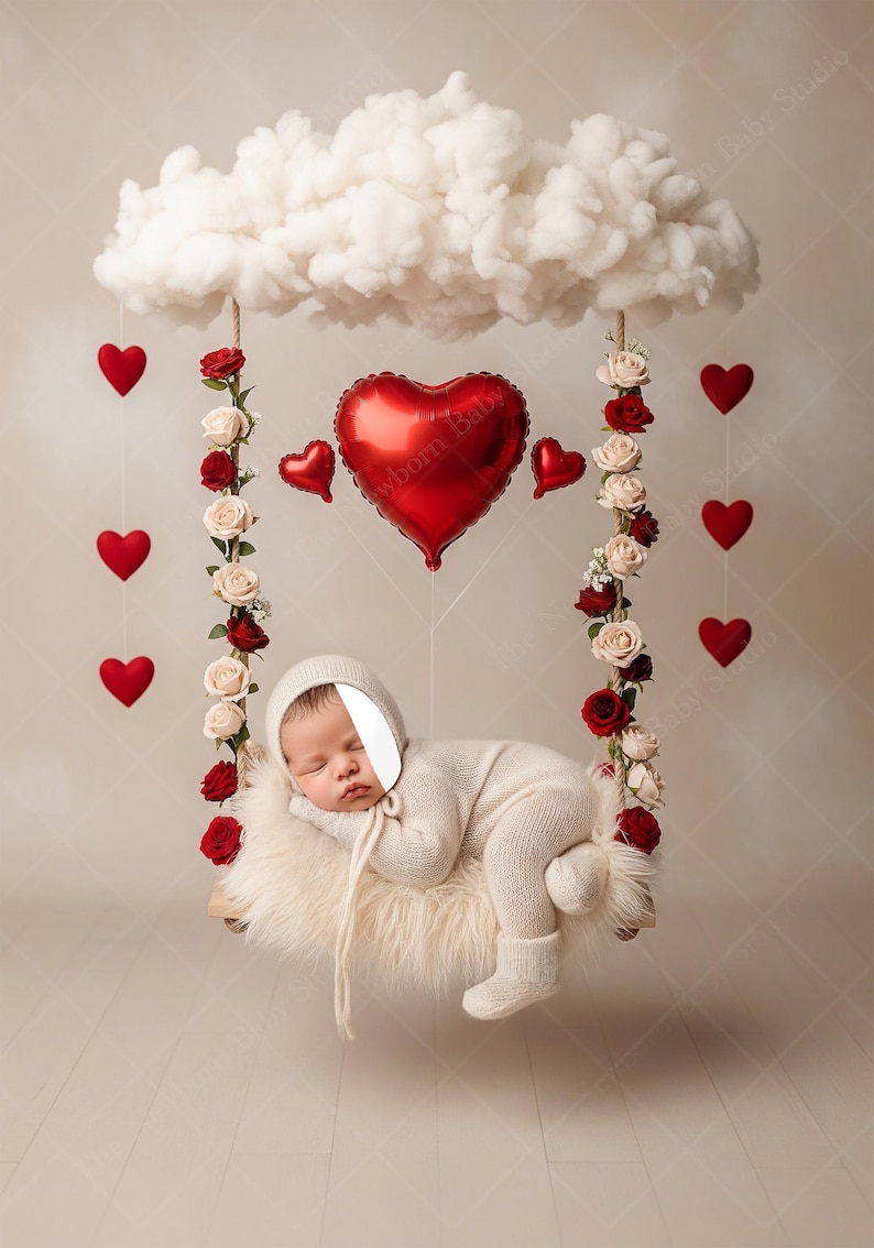 Valentines Newborn Digital Backdrop, Face Insert Swing Baby Photo Prop ...