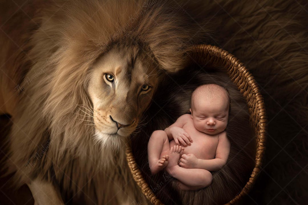 Majestic Lion Newborn Digital Backdrop – Dark Safari King Theme With ...
