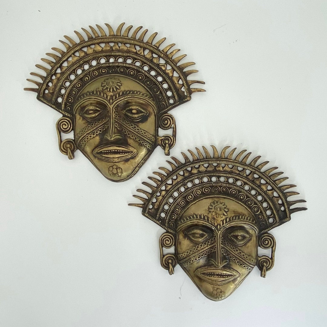 2 Vintage Solid Brass Sun God Masks Mayan Aztec Hanging Wall Art - Etsy