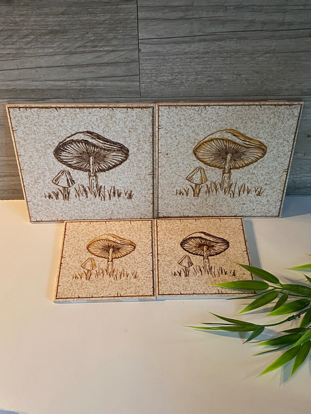 Four Vintage Mushroom Tiles Trivets England H&R Johnson 1970s - Etsy