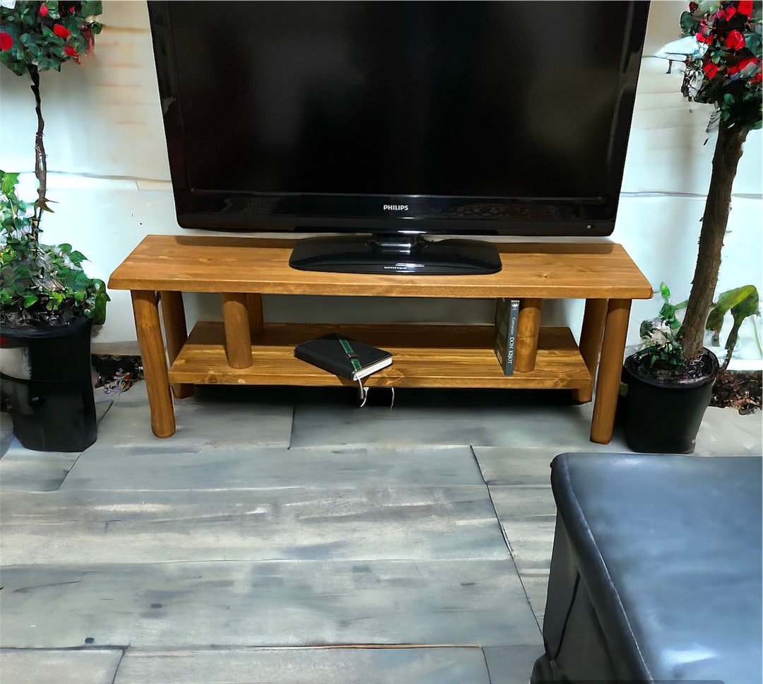 Handmade Rustic Solid Wood TV Stand With Shelf - Etsy