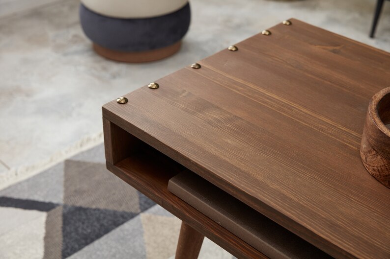 Handmade Sectioned Coffee Table, Rustic Wooden Legs, Vintage Nail ...