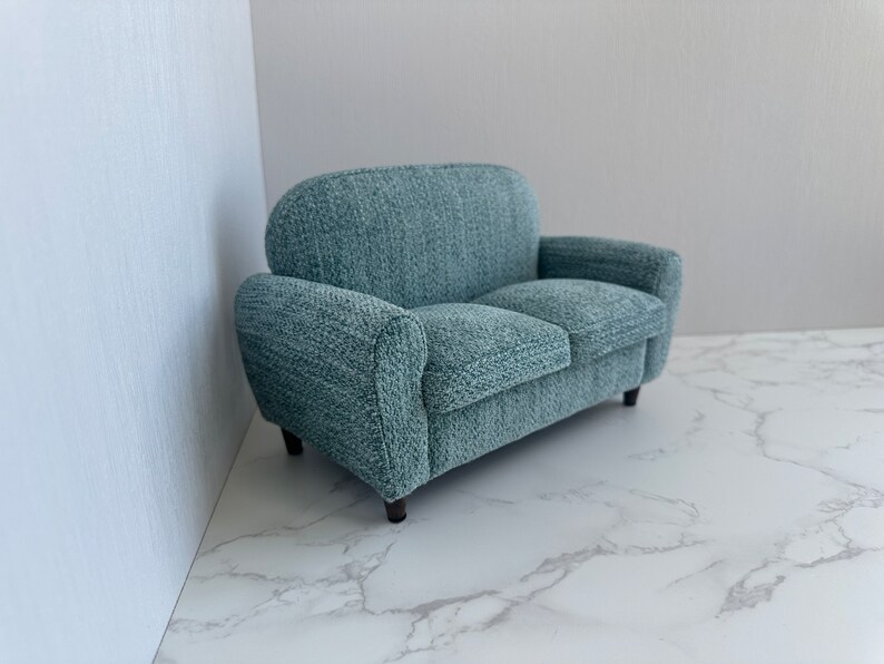 1:6 Scale Gray Orchid Linen Miniature Loverseat Couch, Dollhouse ...