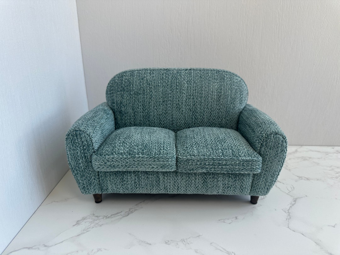 1:6 Scale Gray Orchid Linen Miniature Loverseat Couch, Dollhouse ...