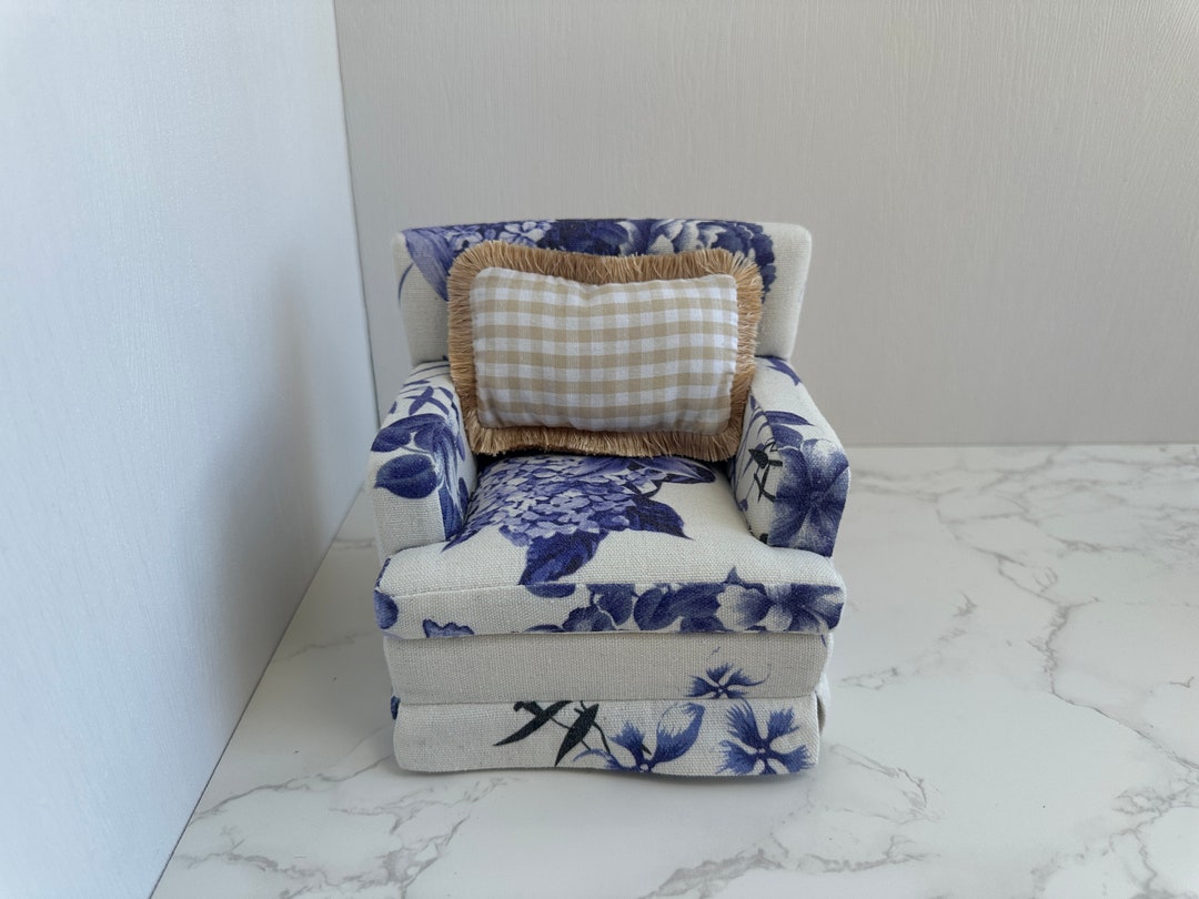 1:6 Scale Purple Printed Linen Single Seater Sofa Chair for 12" Doll ...
